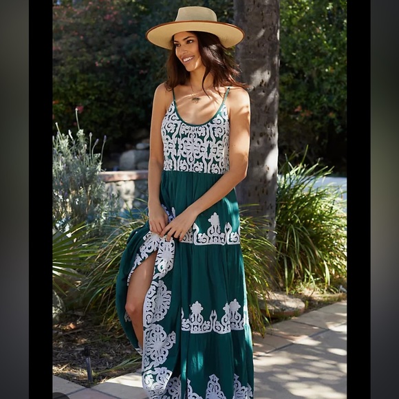 Anthropologie | Dresses | Roller Rabbit Dakota Green Tiered Maxi Dress ...